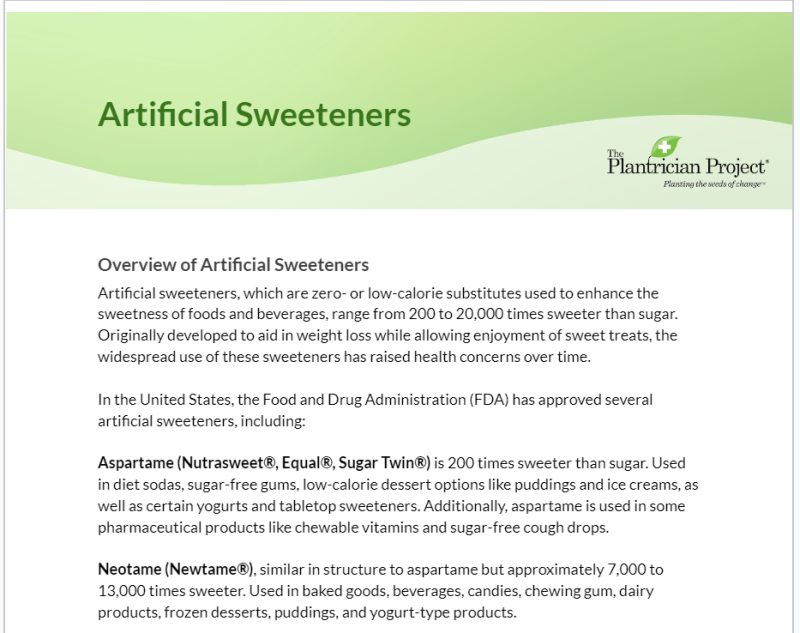 Artificial Sweeteners - Plantrician Providers Directory