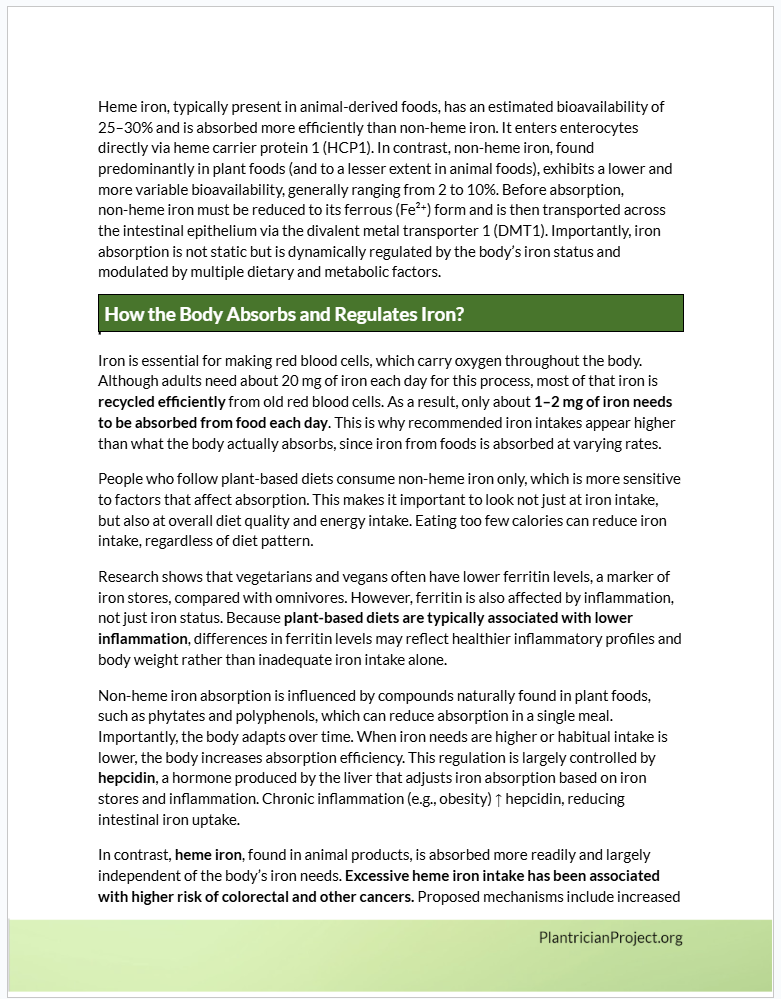 Iron & Plant-Based Diets Fact Sheet - Plantrician Providers Directory